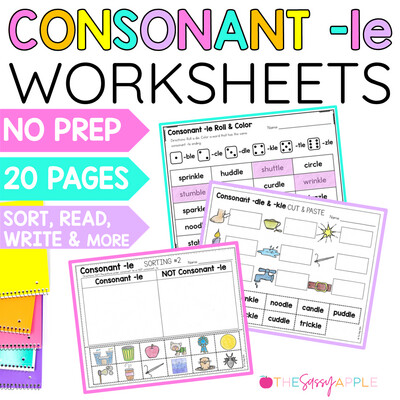 Consonant -le Worksheets Word Work Activities Final Stable Syllables ...