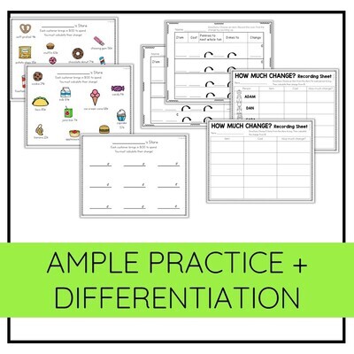 Making Change Worksheets Counting Up $1 Dollar with Menus - Shop - The ...