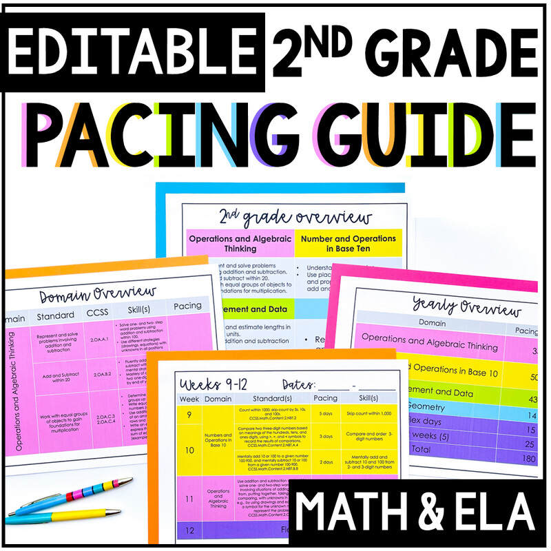 2nd Grade ELA Math Pacing Guide Curriculum Map Editable Template Bundle ...