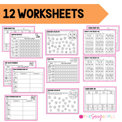 Money Worksheets Games Activities Counting Coins up to $1 Posters Desk ...