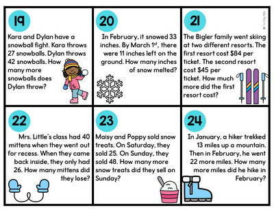 Winter Word Problems 2-Digit Subtraction with and without regrouping ...