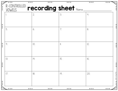 R-controlled Vowels Task Cards Worksheet Scoot Activity with Recording ...