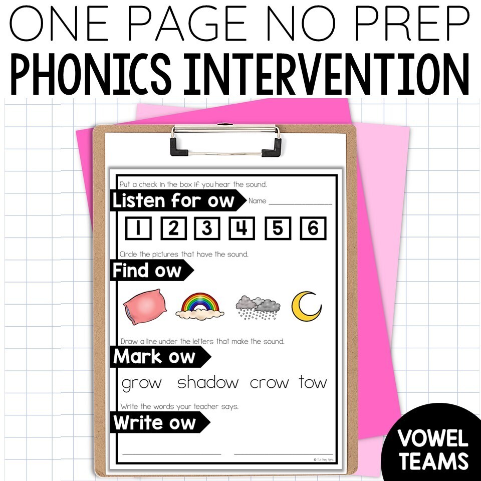 Vowel Teams Phonics Activities Intervention One Page No Prep Teacher ...