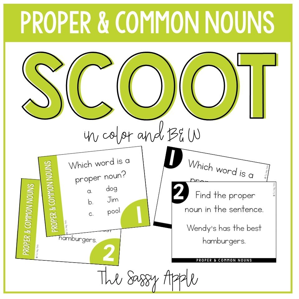 Proper and Common Nouns Scoot Activity Task Cards with Recording Sheets ...
