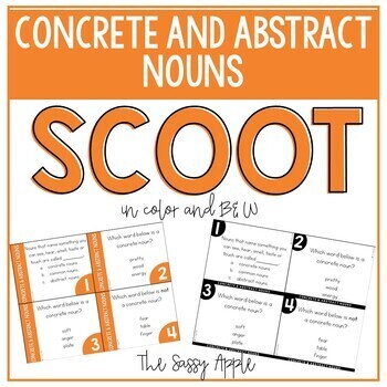 Concrete and Abstract Nouns Task Cards Scoot Activity with Recording ...