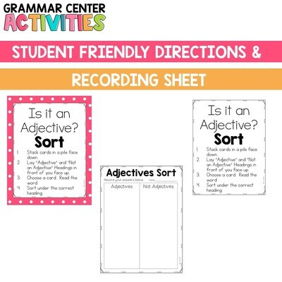 Adjectives Sorting Activity Grammar Center - Shop - The Sassy Apple