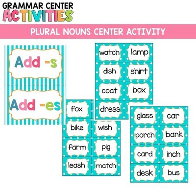Plural Nouns (adding -s and -es) Sorting Center: in Color and B&W ...