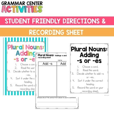 Plural Nouns (adding -s and -es) Sorting Center: in Color and B&W ...