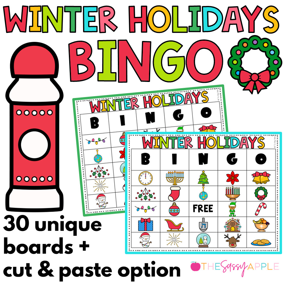 Winter Holidays Activities Bingo Game Fun Christmas Games for Parties ...