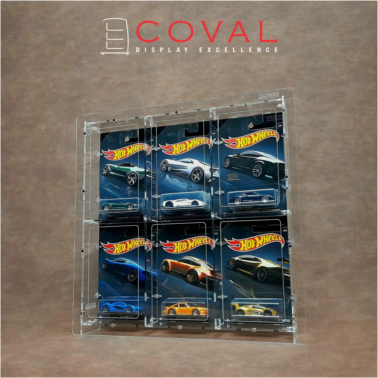 CRF-302 Acrylic Wall Display for 3 x 2 Mainline and RLC Carded Hot Wheels