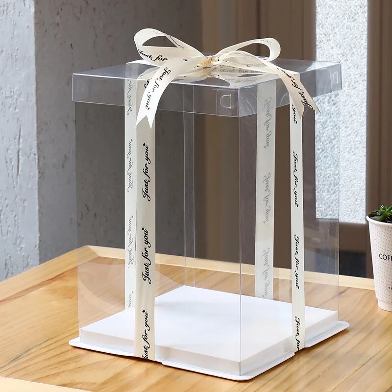 Tall Transparent Cake Box ( White Base ) Size 34*34*40cm