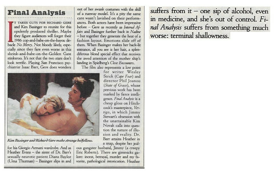 Basinger, Kim / Final Analysis | Magazine Review | March 1992 | with ... Basinger, Kim / Final Analysis | Magazine Review | March 1992 | with ...