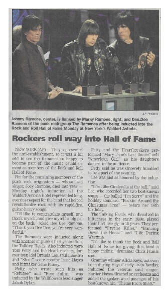 Ramones, The / Rockers Roll Way Into Hall of Fame | Newspaper Article ...