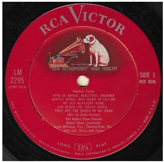 Shaw, Robert (Chorale) / Stephen Foster Song Book | RCA Victor Red Seal ... Shaw, Robert (Chorale) / Stephen Foster Song Book | RCA Victor Red Seal ...