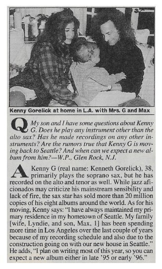 Kenny G / 1995: Kenny Gorelick at Home in L.A. with Mrs. G and Max