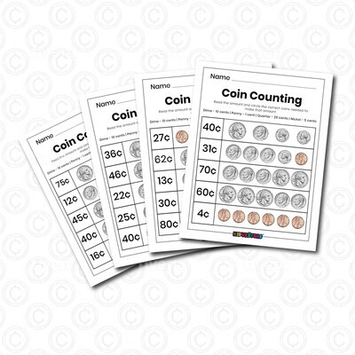 Coin Worksheets for Pre-School