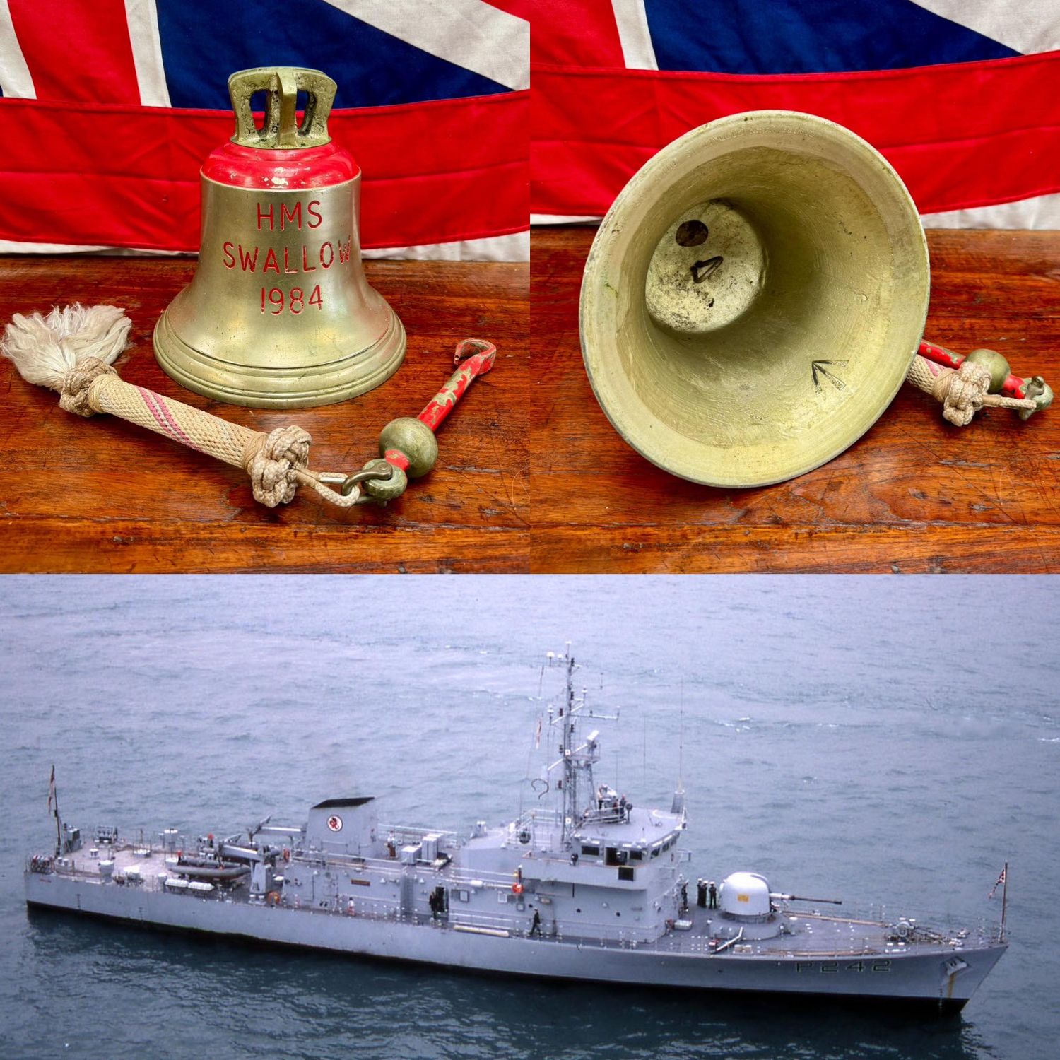 Vintage Large Solid Bronze Royal Navy HMS Swallow Commissioning Bell ...