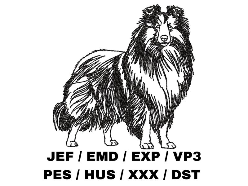 Outline Sketch Sheltie Embroidery Pattern