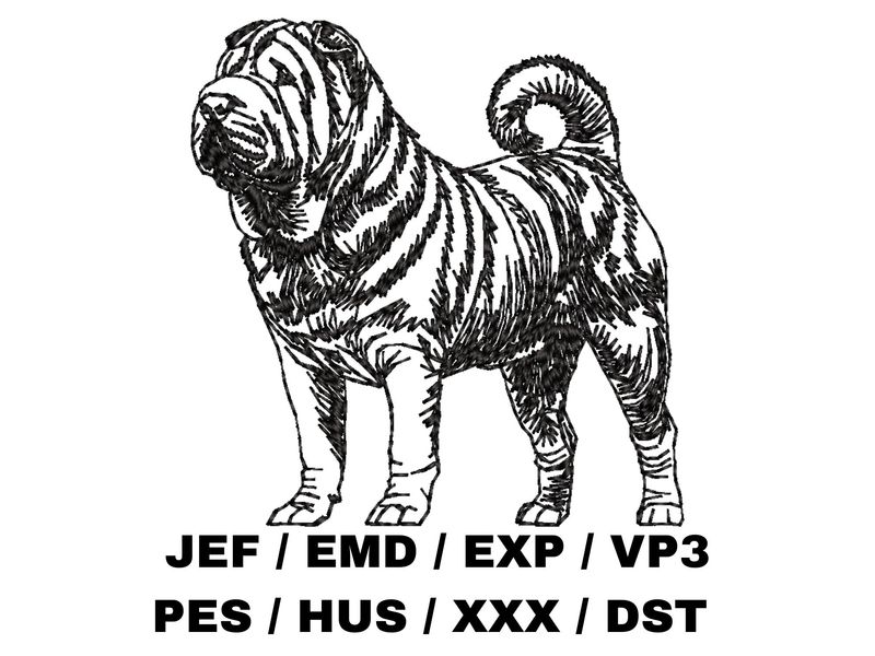 Full Body Shar-Pei Outline Embroidery