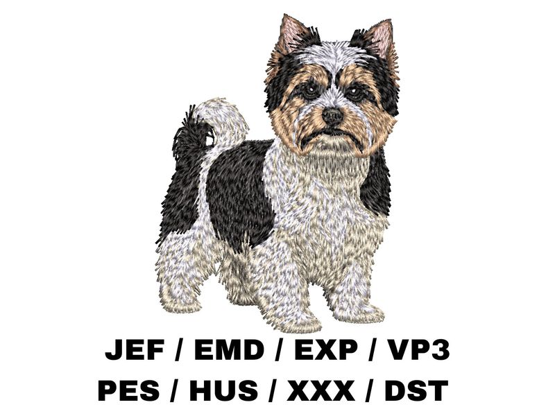 Biewer Terrier Embroidery Design – Full Body Pattern