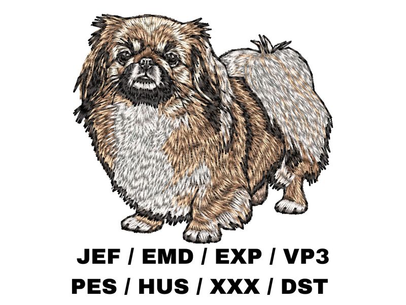 Realistic Pekingese Full-Body Embroidery Design