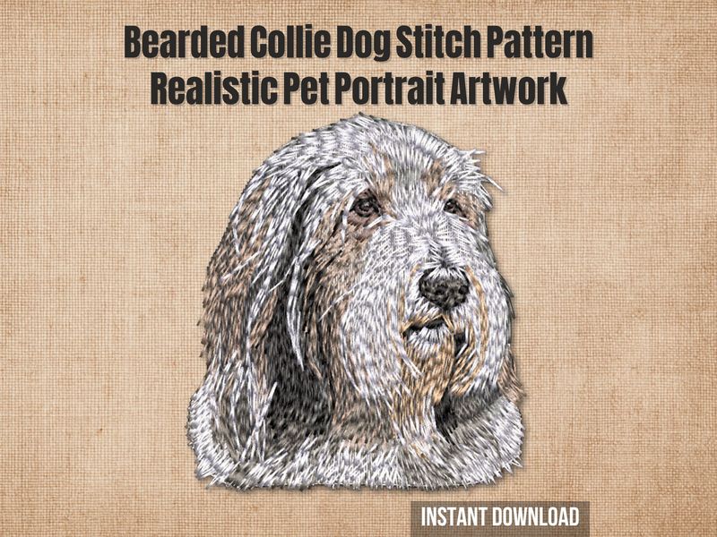 Bearded Collie Embroidery Design | Realistic Dog Portrait