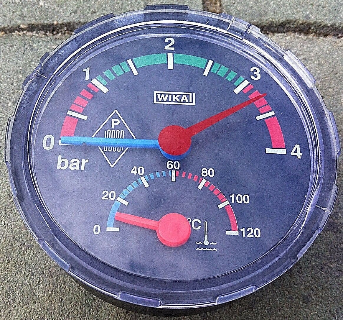 Thermo-Manometer Mano-Thermometer von Wika axial 1/2" 4 bar 120°C