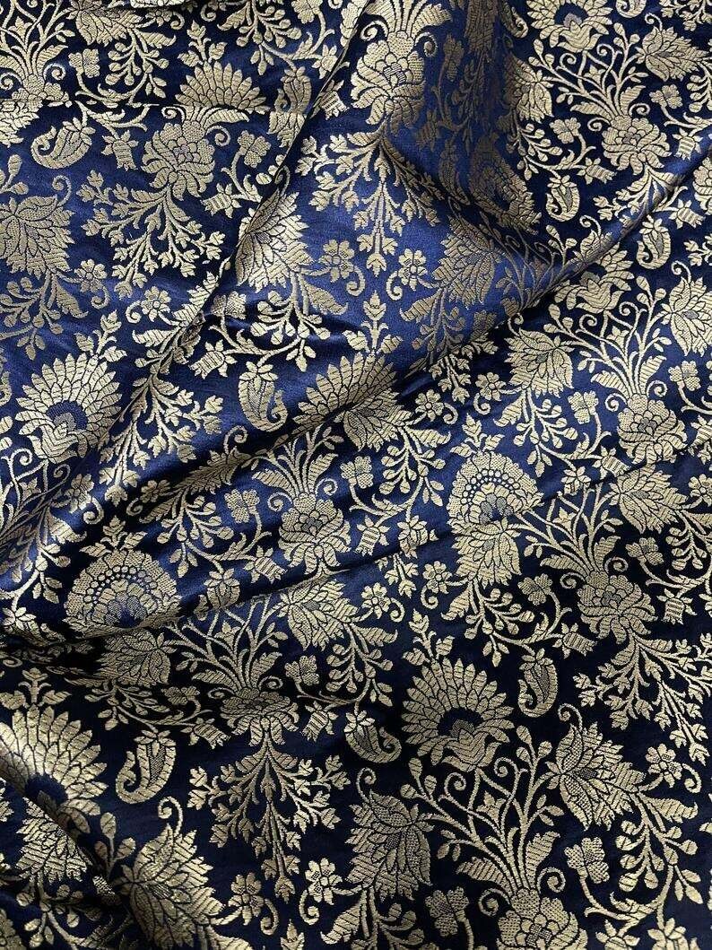 Silver And Gold Bridal Brocade Fabric fabric by the yard NFAF51 50% ...