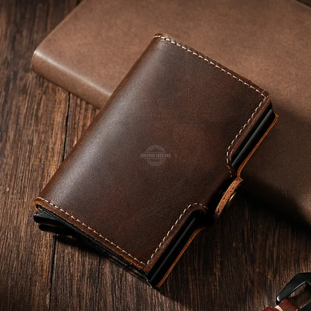 Chocolate Tri-Fold Leather Slim Wallet - RFID Blocking, Double Pop-up ...