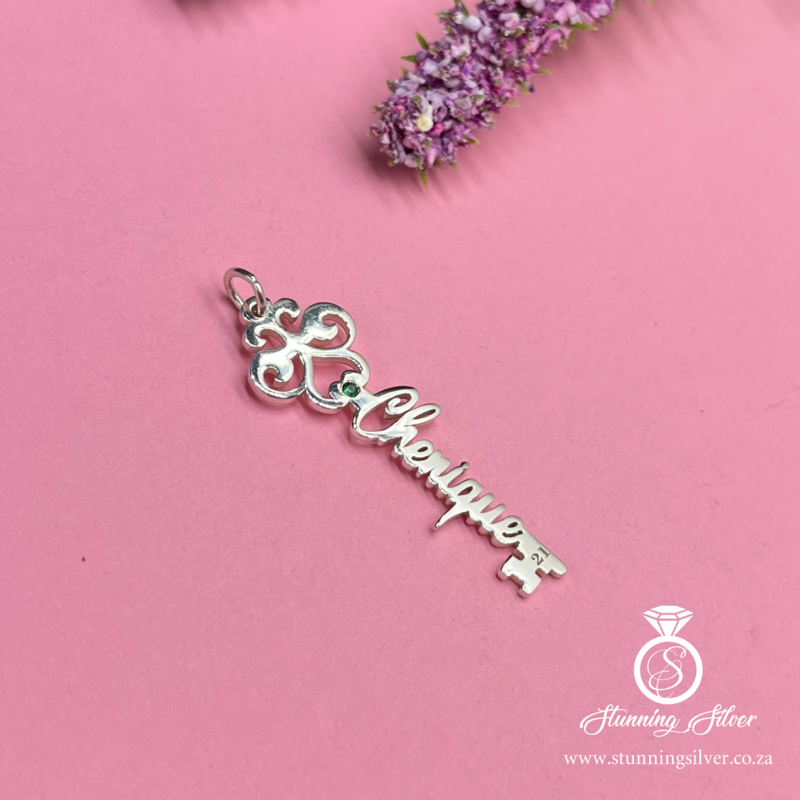 Key Name Necklace with Optional Birthstone