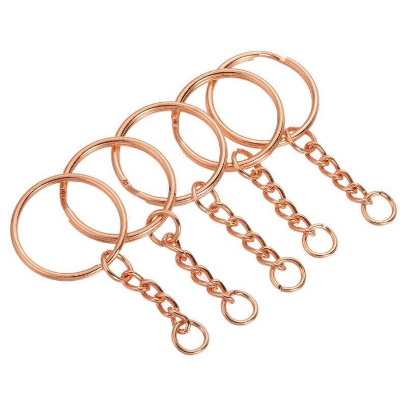 Keychain - Rose Gold - Flat Split Ring 25mm, Chain, & Fastener - 10 Pack