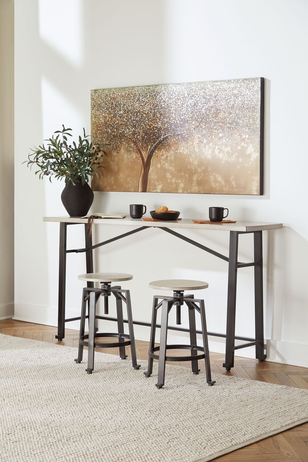 Karisslyn - Whitewash / Black - 3 Pc. - Long Counter Table, 2 Stools