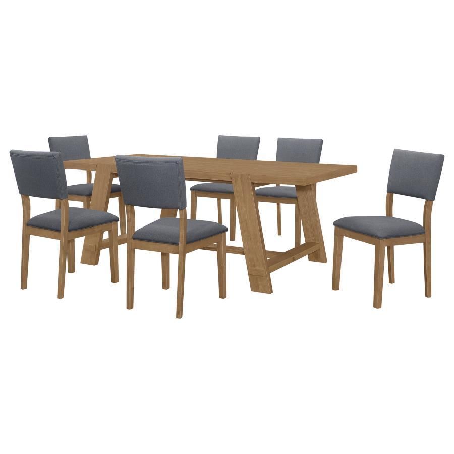 Sharon - 7 Piece Rectangular Trestle Base Dining Table Set - Blue And Brown