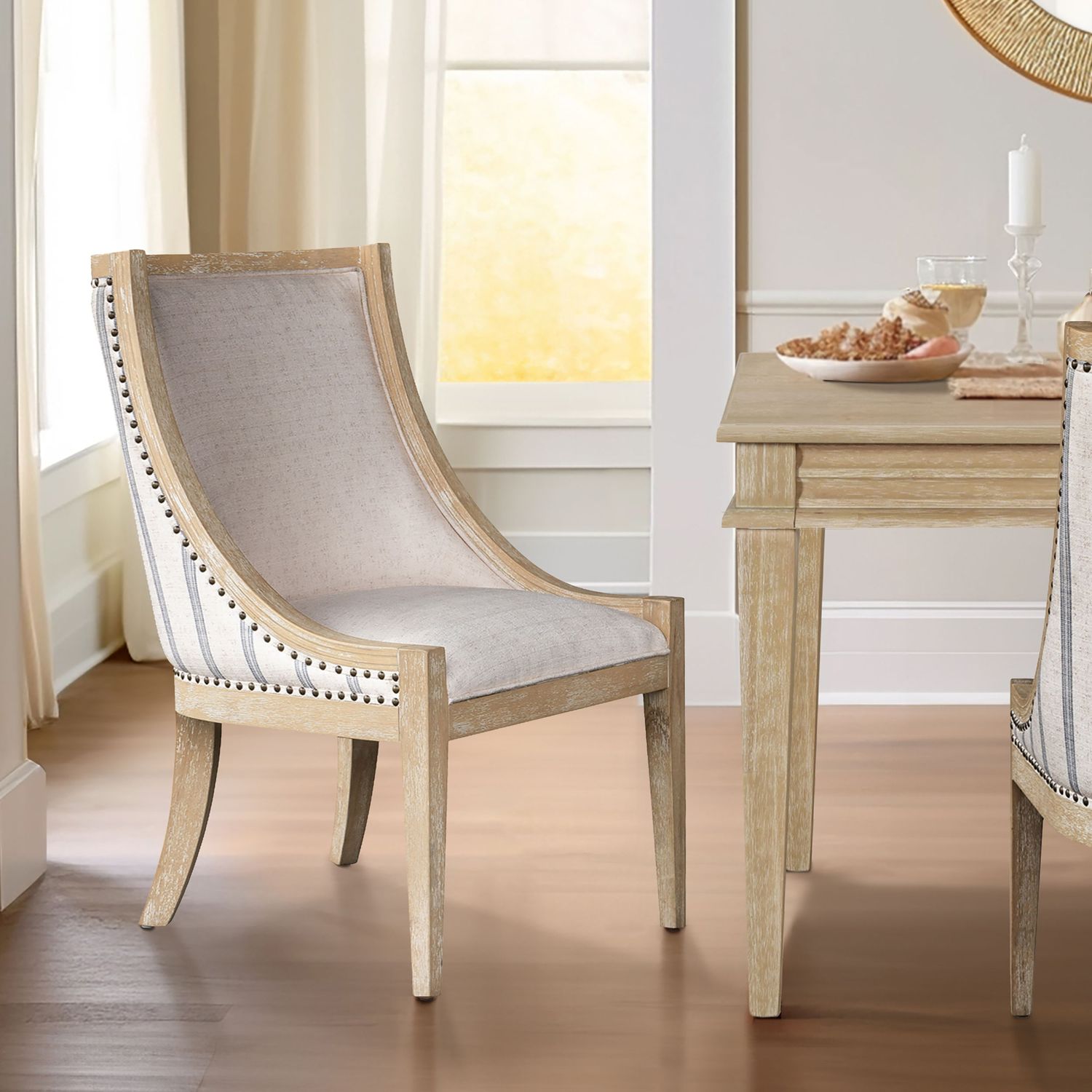 Beige dining chairs with nailheads store
