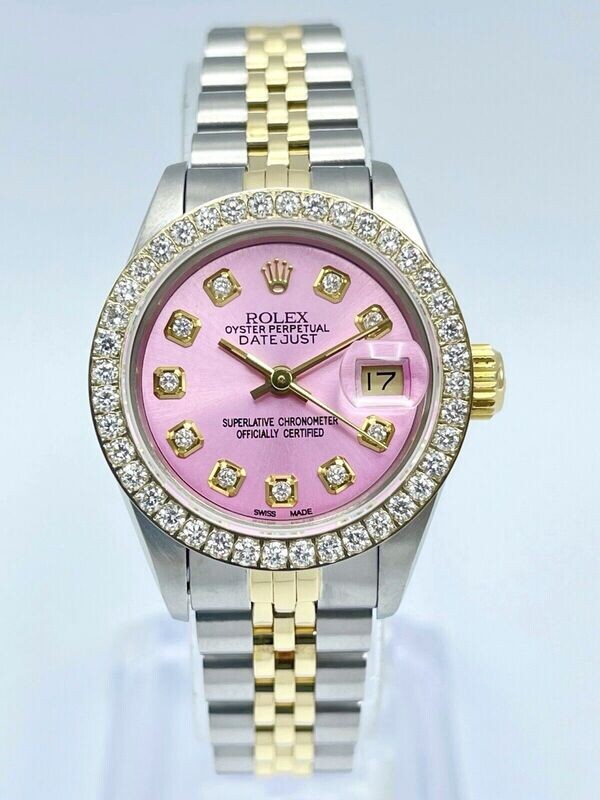 Rolex Datejust 26mm 69173 Ladies Two Tone Yellow Gold Pink Diamond Dial ...