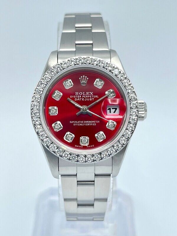 Rolex Datejust Ladies 26mm 69190 Red Diamond Dial & Diamond Bezel Box Watch