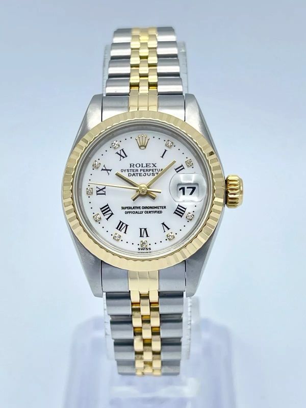 Rolex Datejust Ladies 26mm 69173 White Roman Factory Diamond Dial 18ct Gold