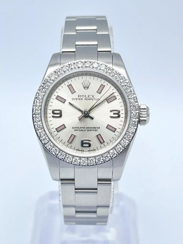Ladies Rolex Oyster Perpetual 176200 26mm Silver Dial Pink Baton ...