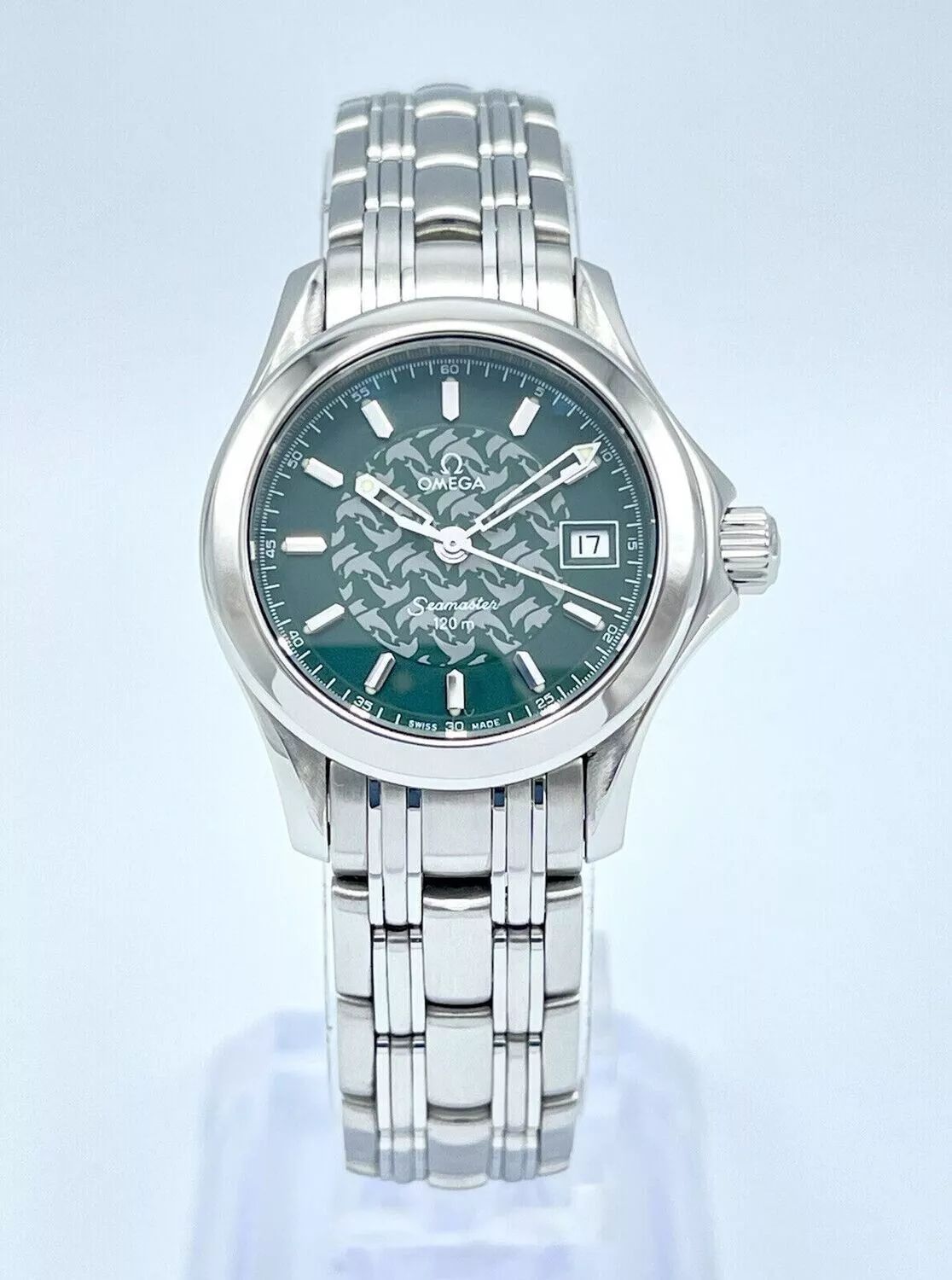 Ladies Omega Seamaster 120m 26mm Green Dial Quartz 2586.70 Jacques ...