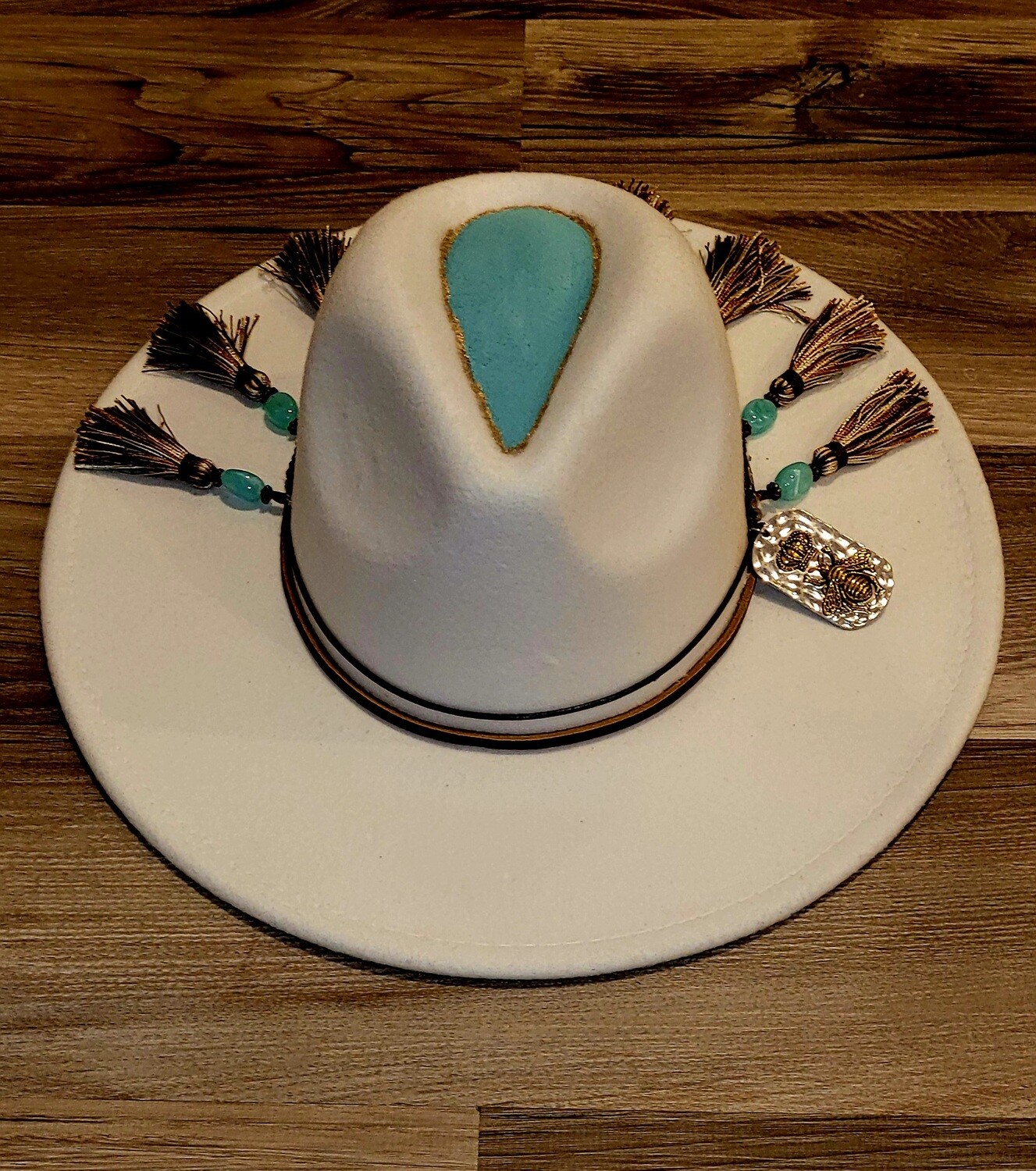 Sicklidz Custom Hand Painted White Fedora with turquoise and Queen Bee ...