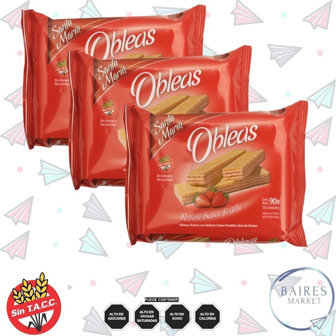 Obleas Santa María, Sabor Frutilla, Sin Tacc