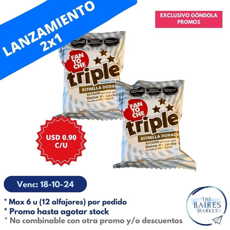 Alfajor Fantoche 3 estrellas Negro 85 g x 6 u