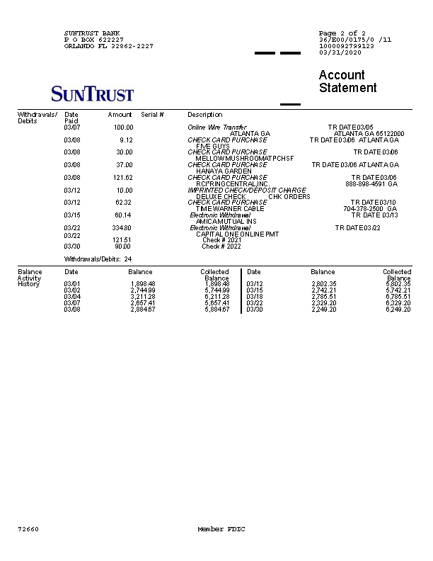 Suntrust Bank Statement Template