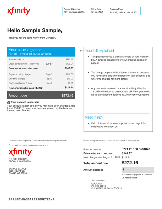 Utility Bill Editable Template - Xfinity | Documentplug