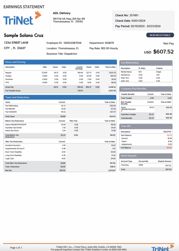 Paystub Editable Template - TriNet | Documentplug