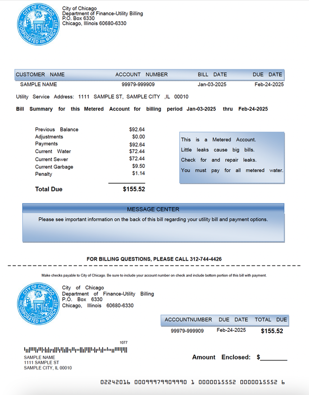 Utility Bill Editable Template / City of Chicago | Documentplug.com