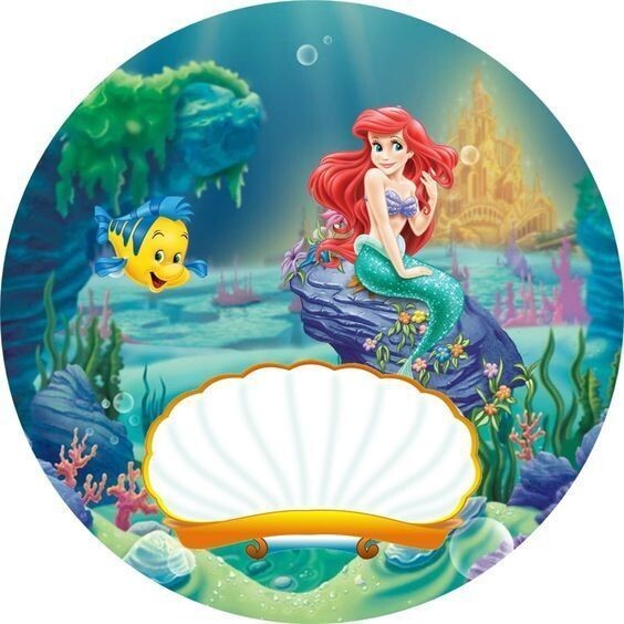 Mermaid Ariel Theme Round Edible Photo Print With Custom Name Paper ...