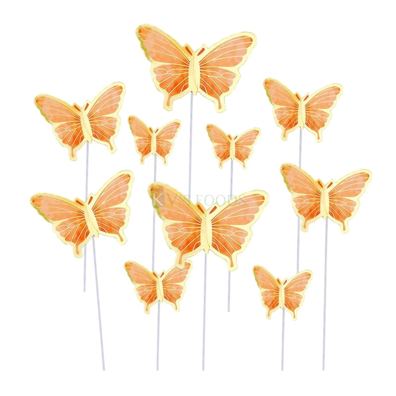 10 PCS Pastel Orange Gold Hard Paper Butterfly Cake Toppers, Cake ...