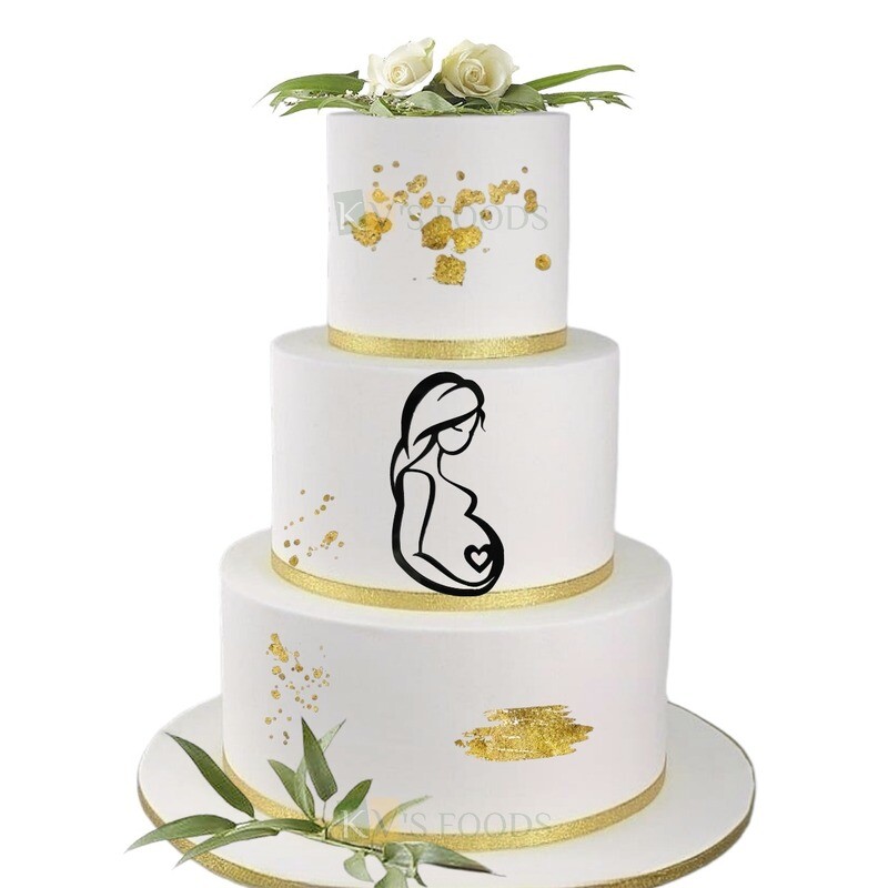 1PC Black Acrylic Pregnant Woman Line Without Stick Cake Topper For ...