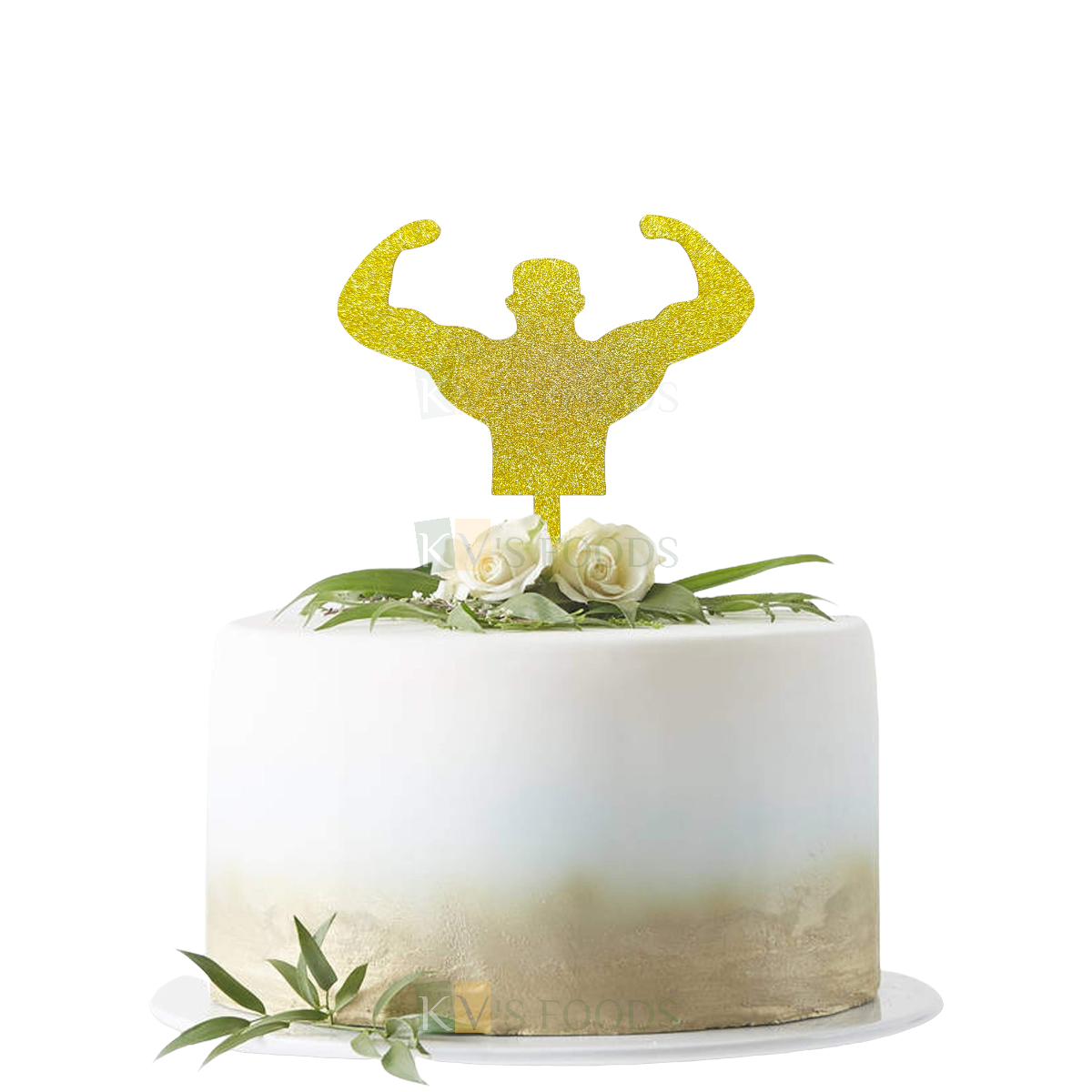 1PC Golden Shiny Glitter MDF Muscle Man Cake Topper, Bodybuilding Theme ...